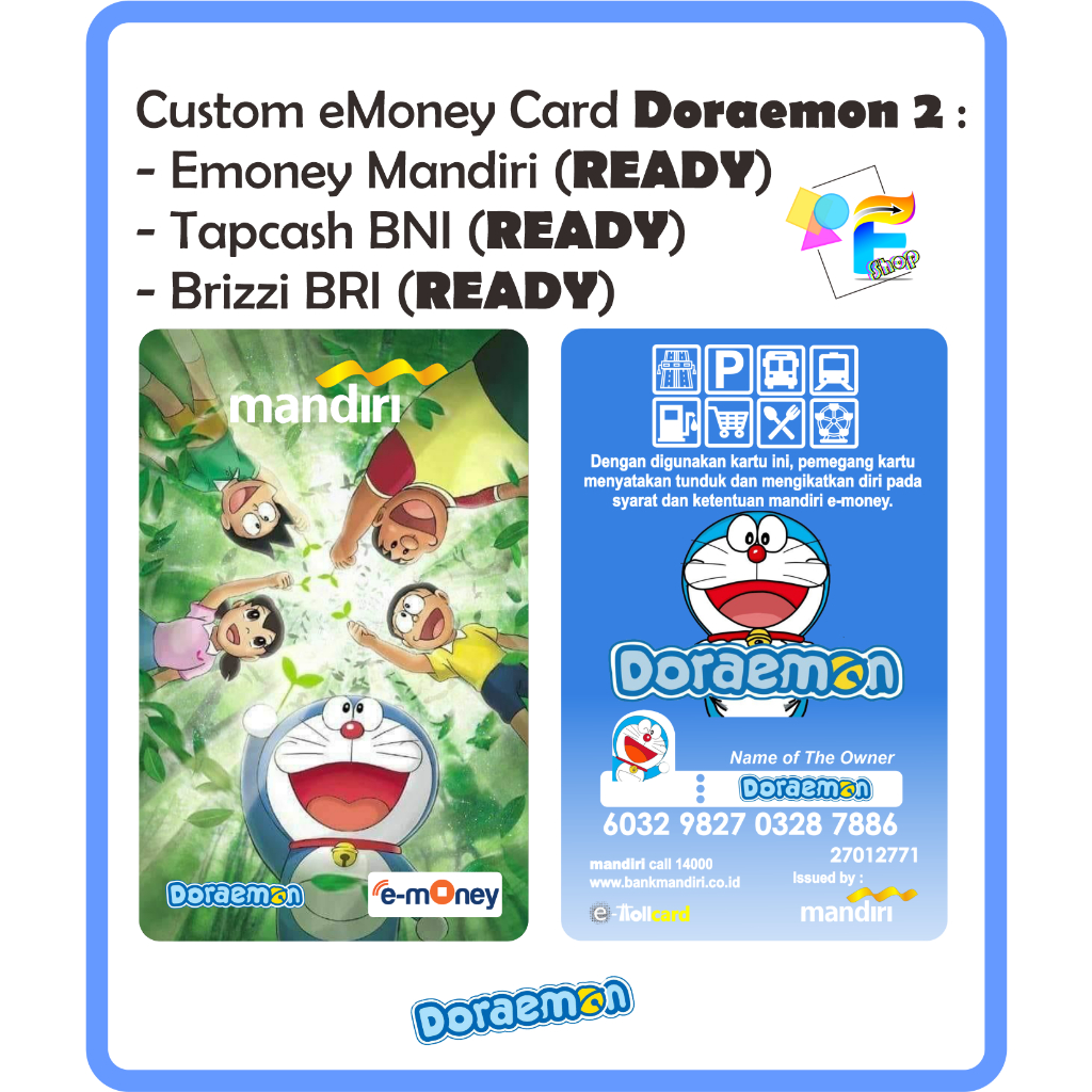 Jual Kartu eMoney eToll Tapcash BRIZZI edisi Doraemon - Custom Print ...