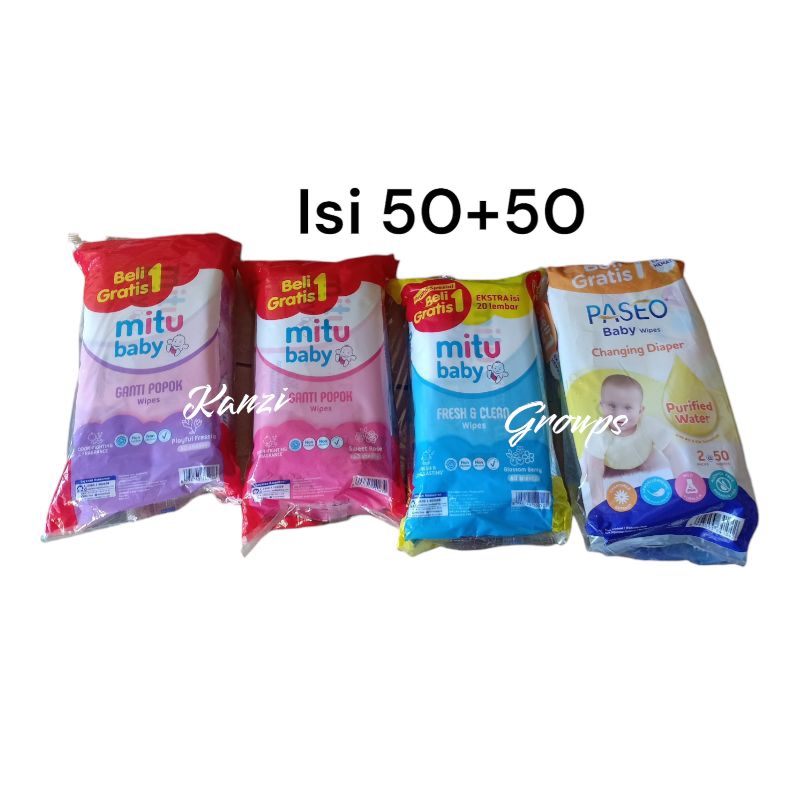 Jual mitu paseo wipes isi 50+50 | tisu basah bayi | Shopee Indonesia