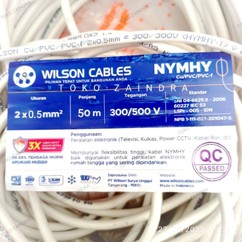 Jual kabel listrik NYMHY 2x0.5 50m tembaga serabut SNI LMK Wilson 1roll | Shopee Indonesia