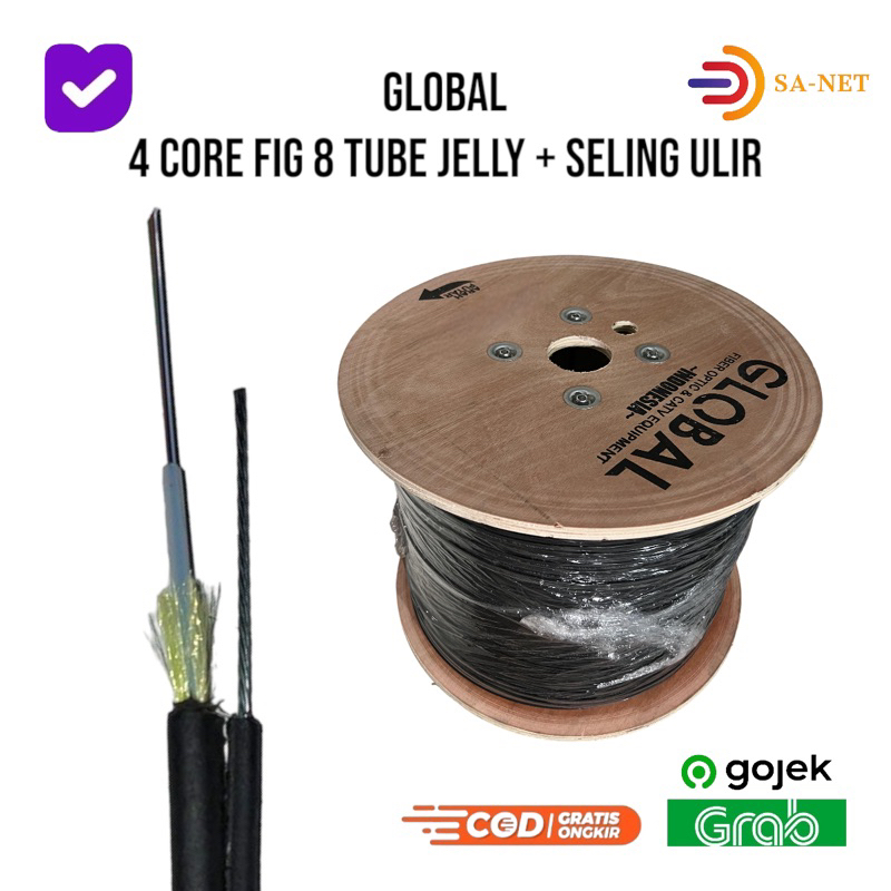 Jual GLOBAL 4 CORE FIG 8 TUBE JELLY 1KM / 1000M KABEL FO BULAT SELING ULIR | Shopee Indonesia