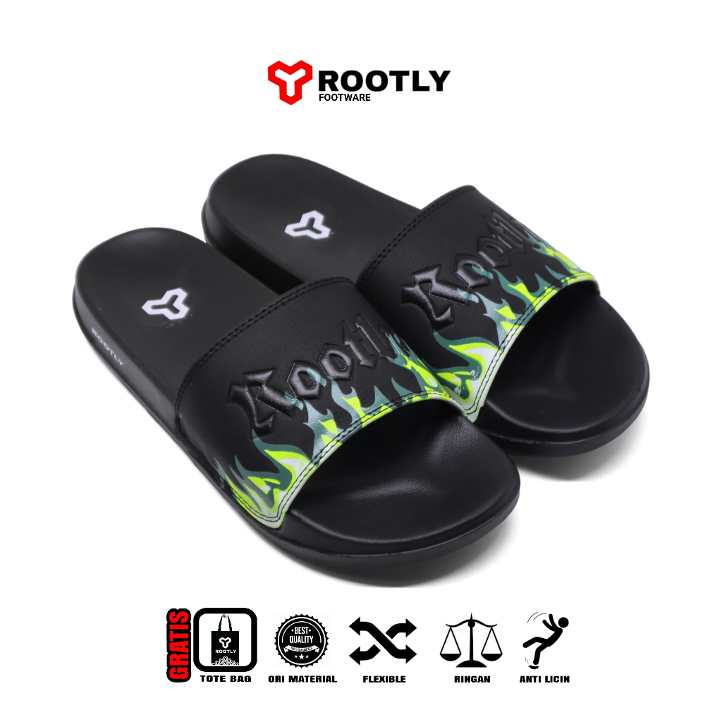 Jual Rootly - Sandal Slip On Pria Unisex Motif Api Stabilo | Shopee ...