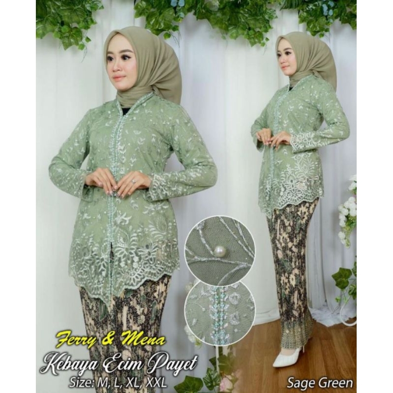 Jual Kebaya Tile Modern Stelan Kebaya Tulle Encim Payet Kebaya Encim ...