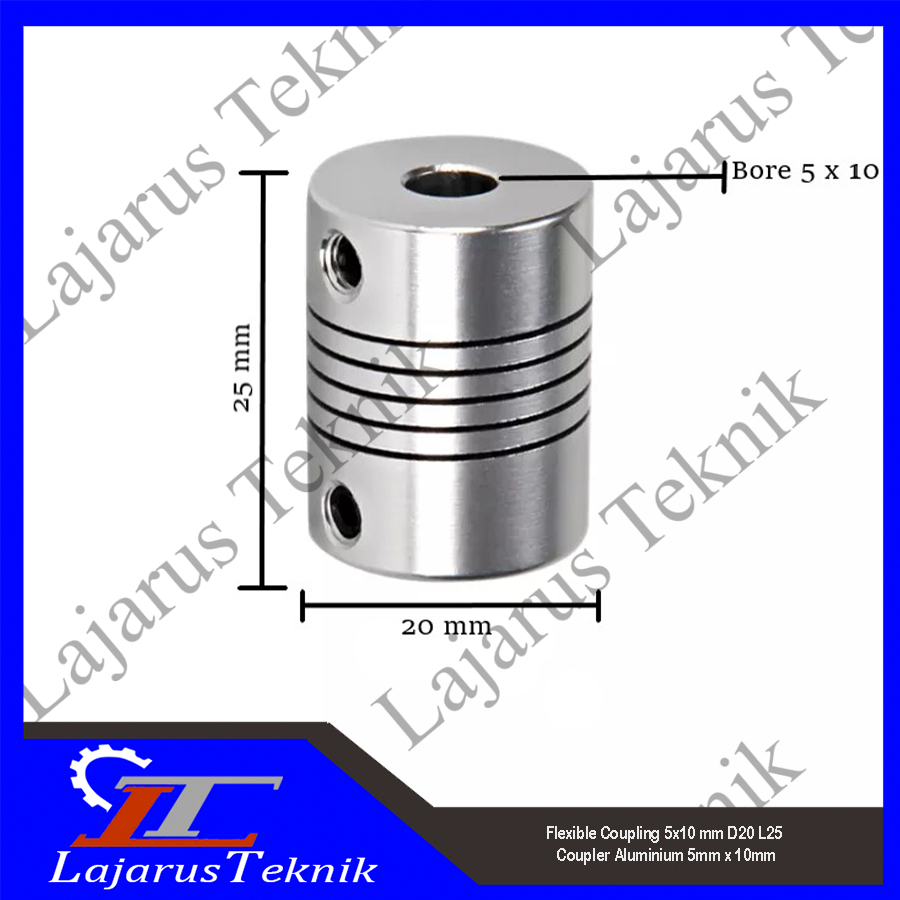 Jual Flexible Coupling Aluminium 5 mm X 10 mm / D20 L25 Coupler 5mm x ...