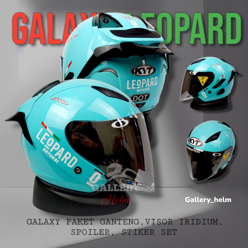 Jual KYT GALAXY FLAT R AQUA BLUE PAKET GANTENG LEOPARD | HELM KYT HALF ...