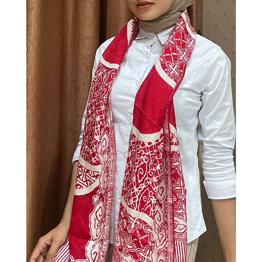 Jual BATIK SALMA Syal Scarf Selendang Batik Warna Merah Putih Bahan ...