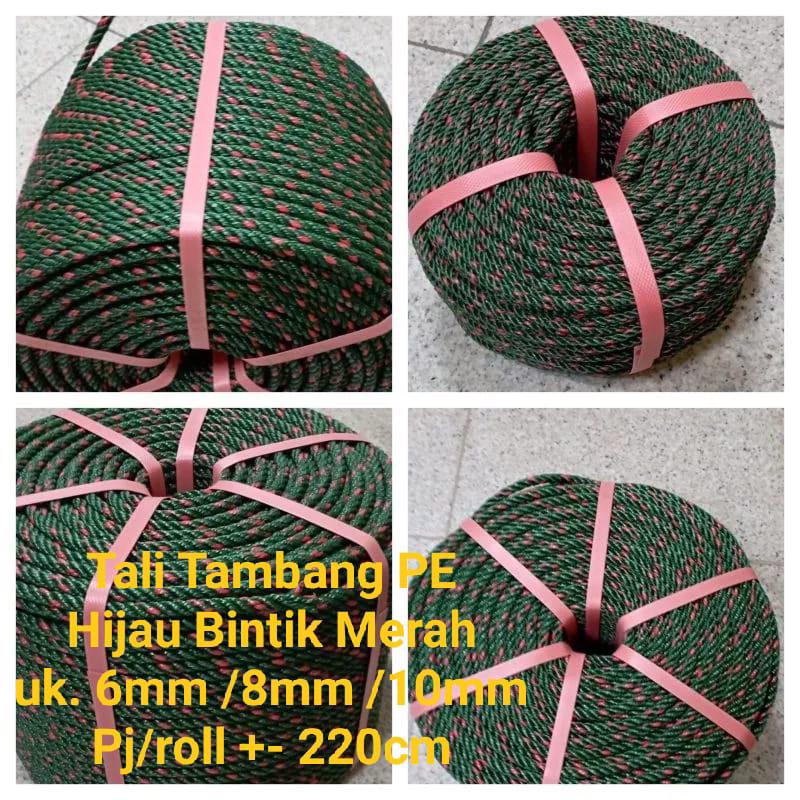 Jual Tali Tambang PE Hijau Bintik Merah uk 6mm 8mm 10mm PerMeter ...
