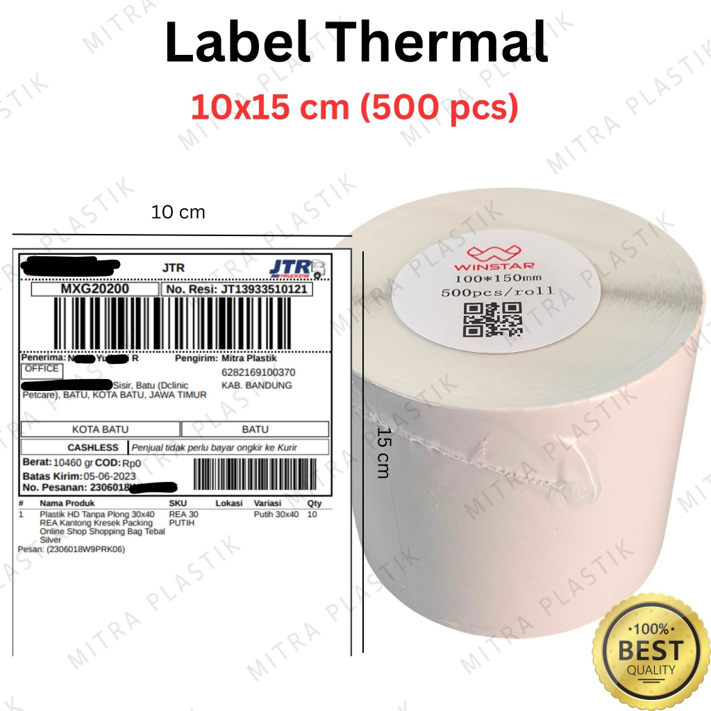 Jual Kertas Thermal Label 100 x 150 mm isi 500 pcs Stiker Barcode Resi ...