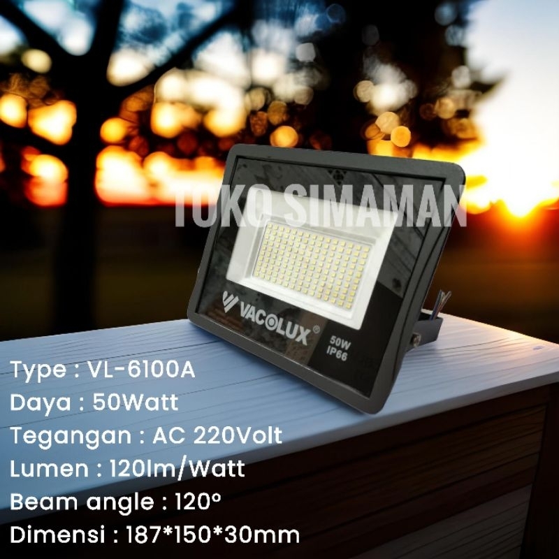 Jual VACOLUX FLOODLIGHT LED SOROT VL6100A 50W WHITE 6500K, LED SOROT ...