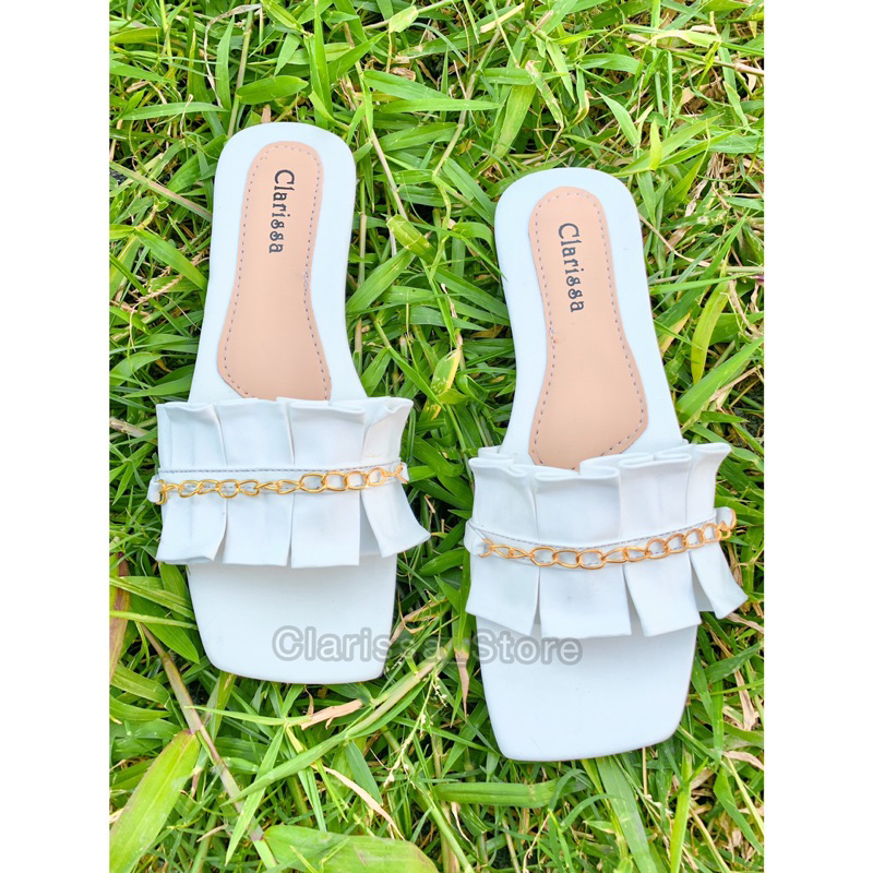 Jual Clarissa - Sandal Slop Kerut Rantai Clarissa Sandal Kekinian ...