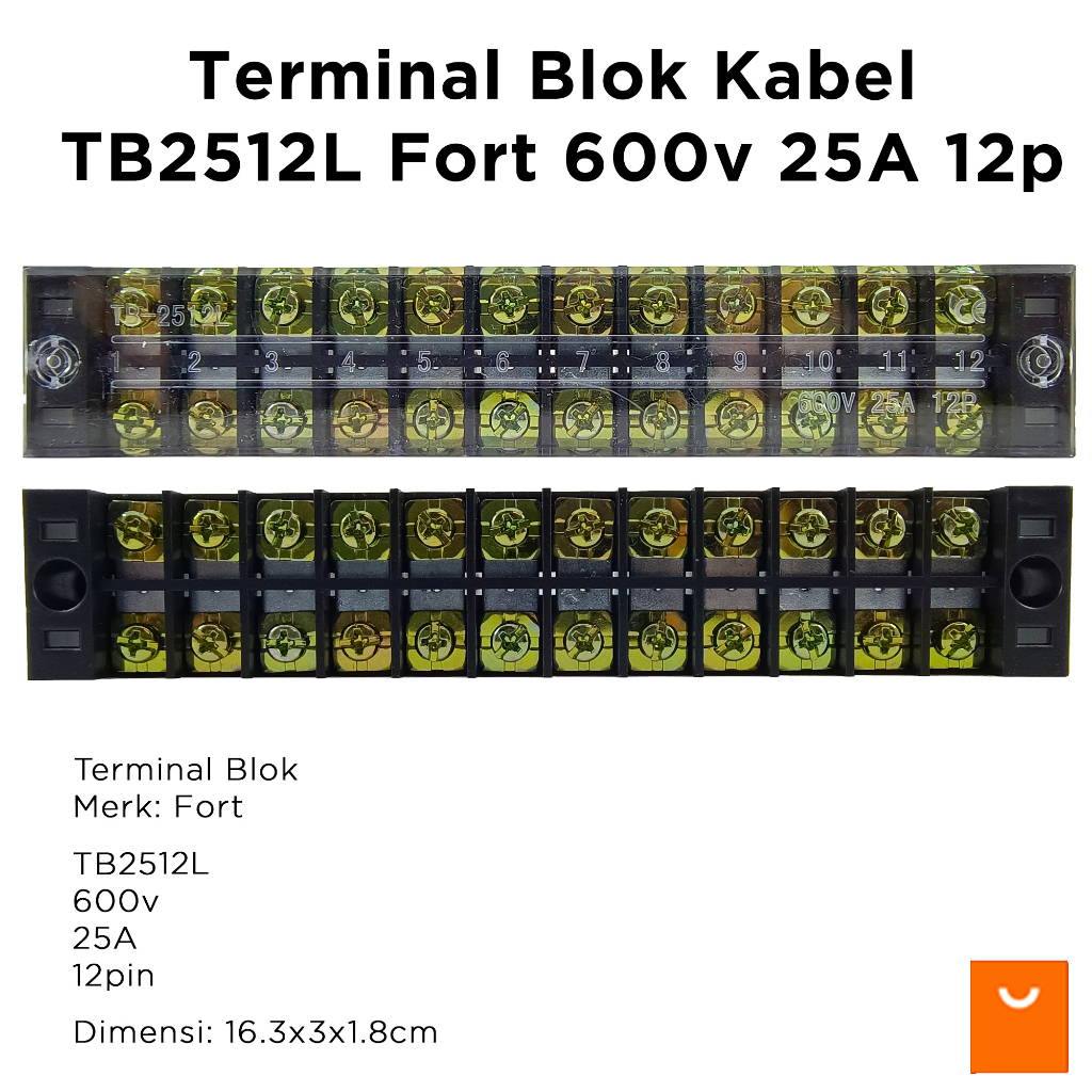 Jual Terminal Blok Kabel TB2512L Fort 600v 25A 12p Terminal Blocks | Shopee Indonesia