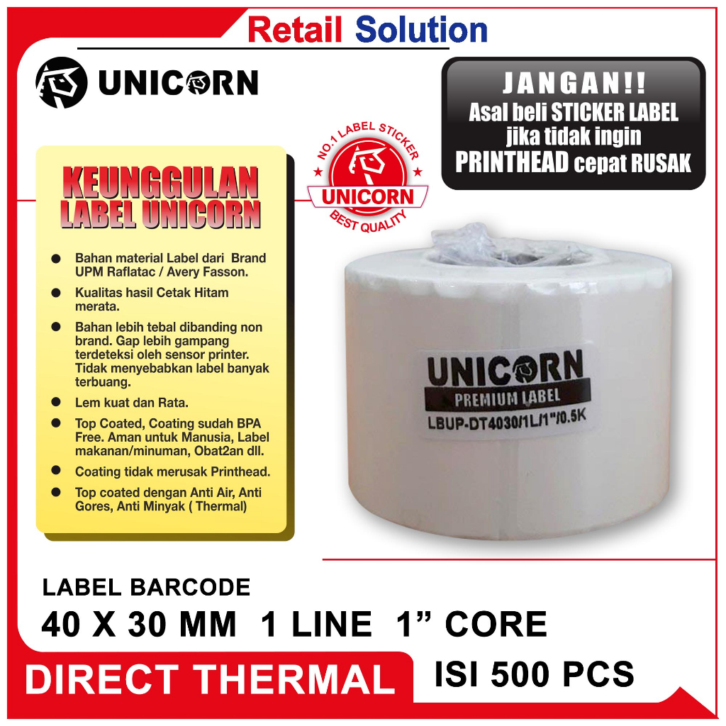Jual Stiker Label Barcode Thermal 40x30 mm / 40 x 30 mm / 40x30mm - Isi 500 | Shopee Indonesia