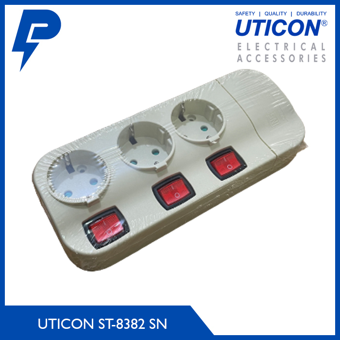Jual UTICON STOP KONTAK 3 LUBANG SAKLAR MASING2+PENGAMAN+PANEL ST-8382 ...