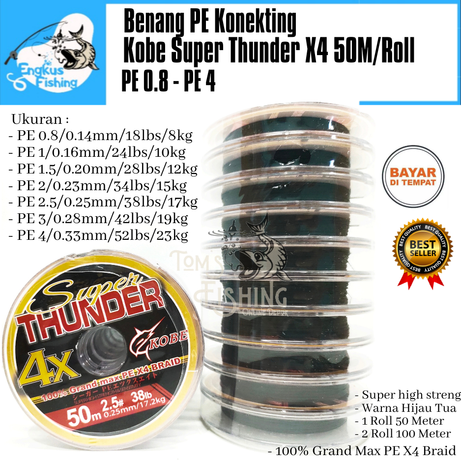 Jual Senar Benang PE Kobe Super Thunder X4 (PE 1 - PE 4) 50M/Roll ...