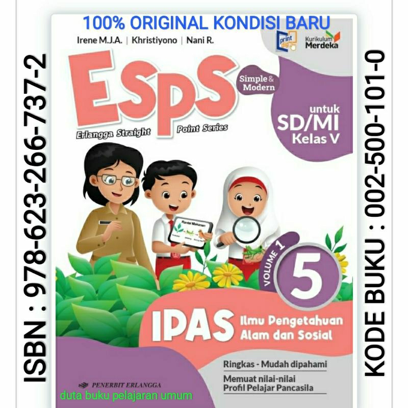 Jual Buku esps kelas 5 : pendidikan pancasila Bahasa Indonesia Ipas vol 1 2 agama Islam, Pjok ...