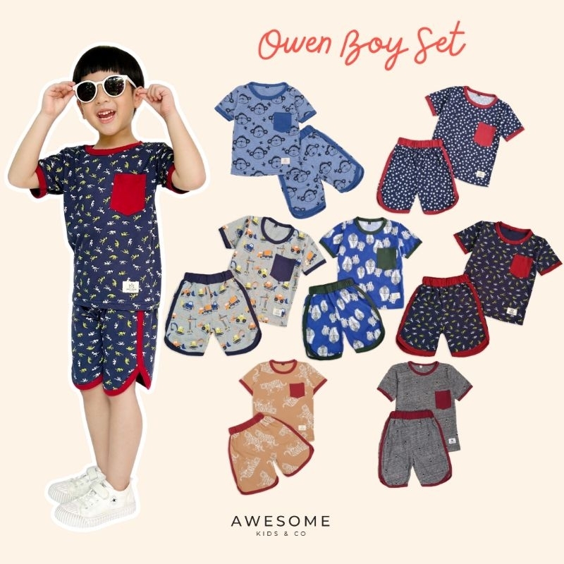 Jual AWESOMEKIDS Setelan Pendek Kartun Piyama Baju Tidur Anak Kaos Karakter Motif Cowok Owen Boy ...