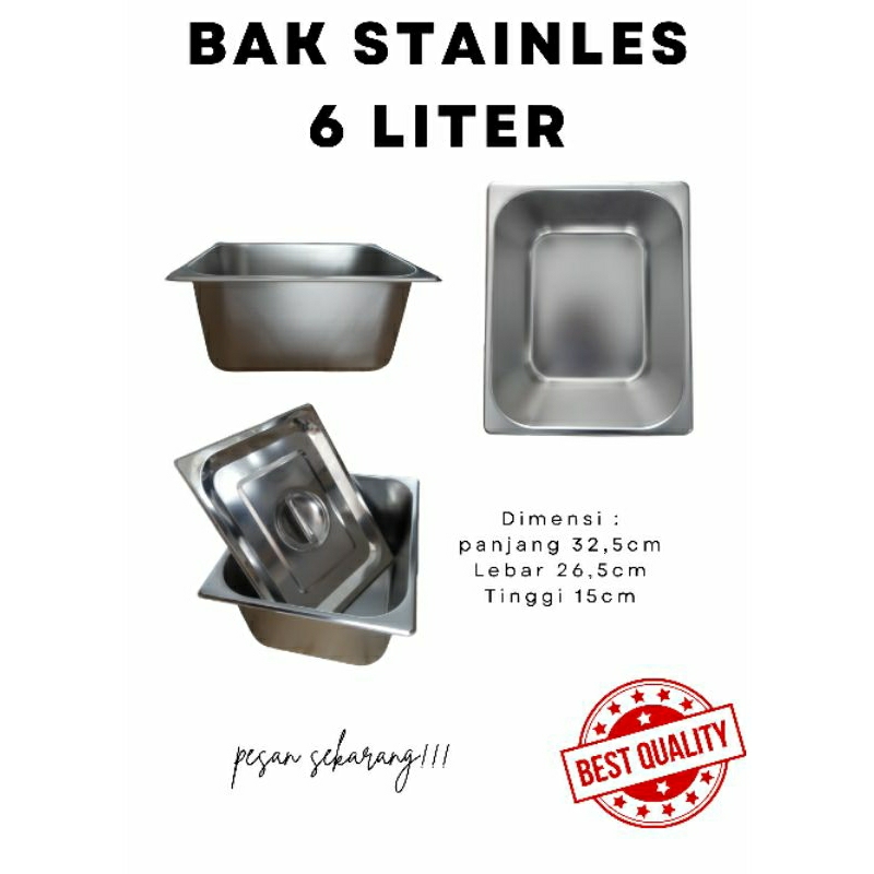 Jual Bak 6LITER, food pan stainless, bak stainless, wajan penggorengan ...
