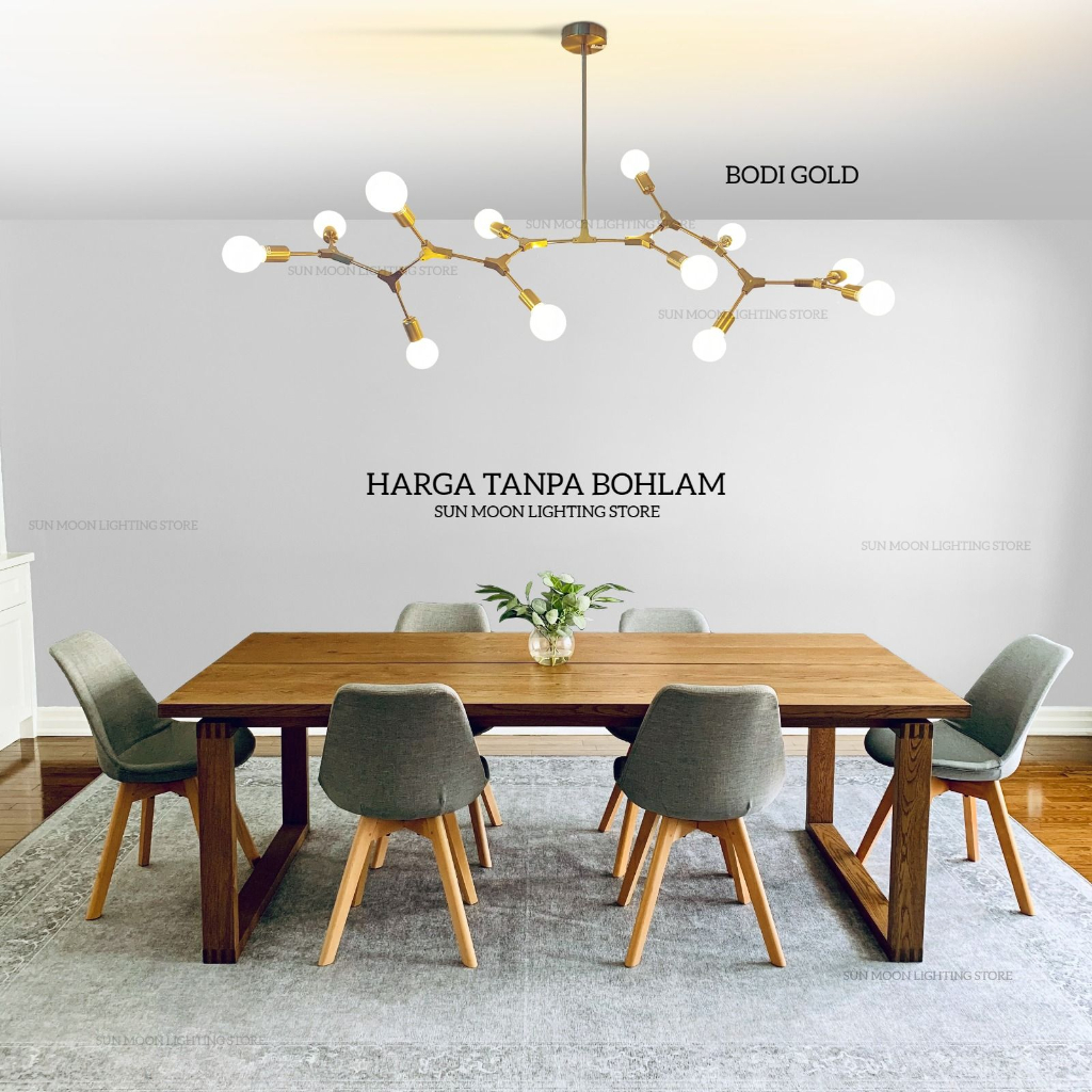 Jual Lampu gantung minimalis meja makan panjang 160cm 12 Lampu gold modern | Shopee Indonesia
