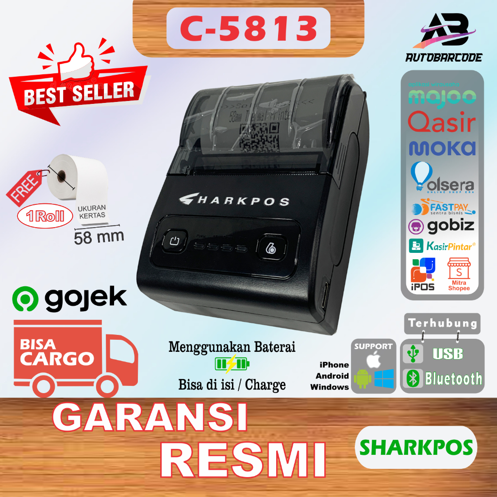Jual Sharkpos C-5813 Printer Mini Bluetooth 58MM Portable Mobile Kertas Thermal Pos Kasir Ppob ...