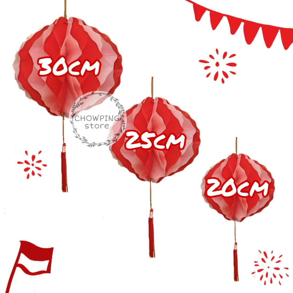 Jual Lampion Lipat Plastik Honeycomb Merah Putih DIrgahayu HUT RI ...