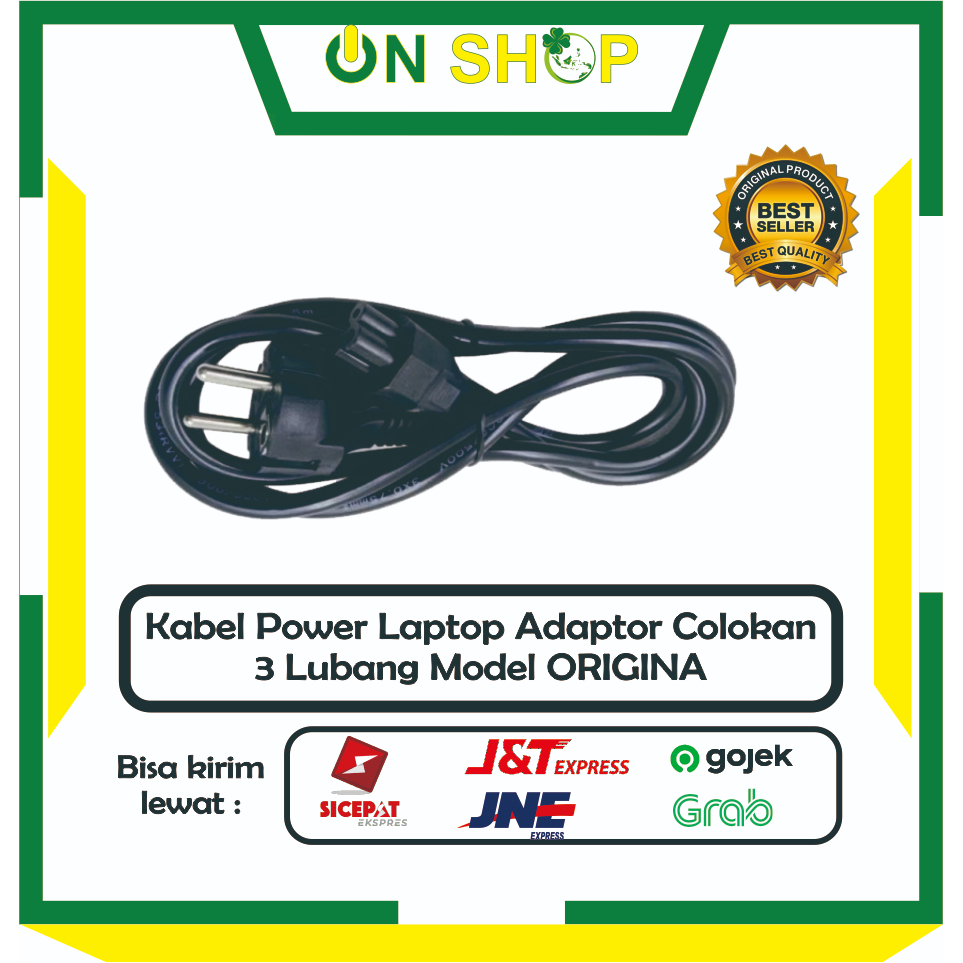 Jual kabel power laptop adaptor colokan 3 lubang Model ORIGINAL ...