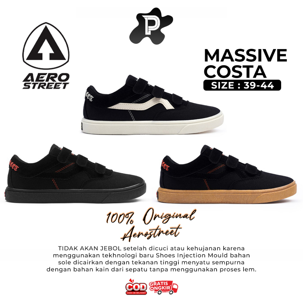 Jual Aerostreet 39-44 Massive Costa Black White / Black Orange / Black ...