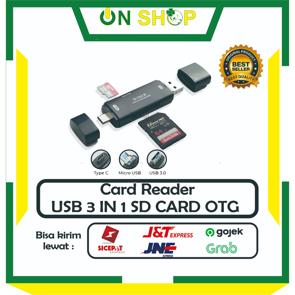 Jual USB Type C Card Reader 3.0 MICRO USB 3 IN 1 SD CARD OTG | Shopee Indonesia
