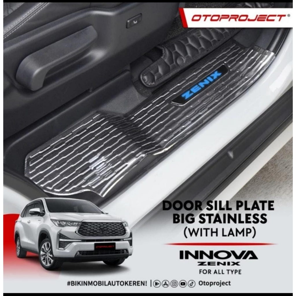 Jual door sill plate innova zenix lampu stainless black | Shopee Indonesia
