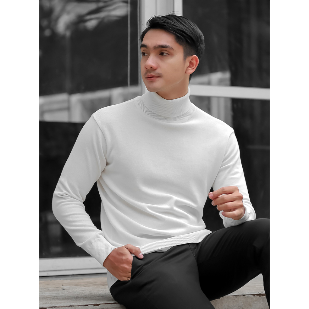 Jual Gomuda Sweater Rajut Pria Roll Neck - White | Shopee Indonesia