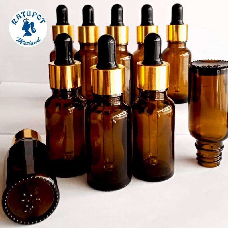 Jual botol kaca 20 ml coklat tebal pipet gold karet hitam | Shopee ...