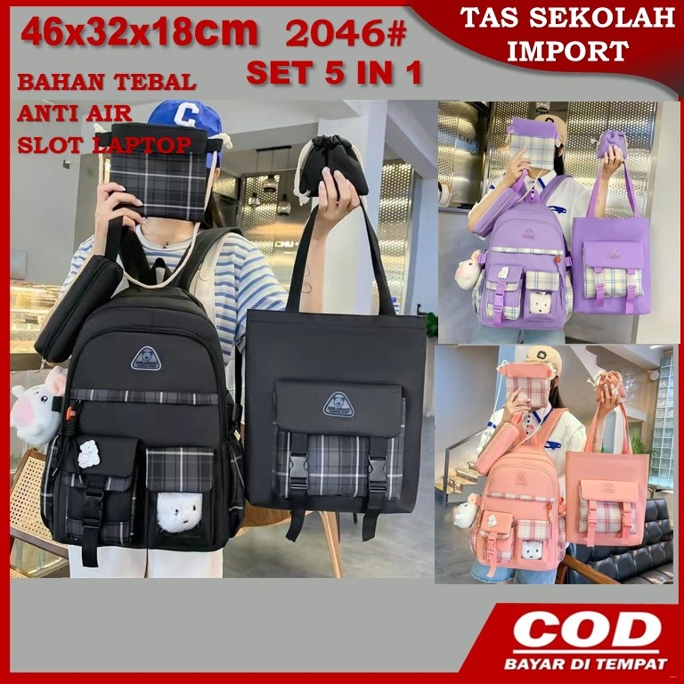 Jual Tas Ransel Sekolah Wanita anak Perempan Original Import Set Bag 5 In 1 untuk Siswa Pelajar ...