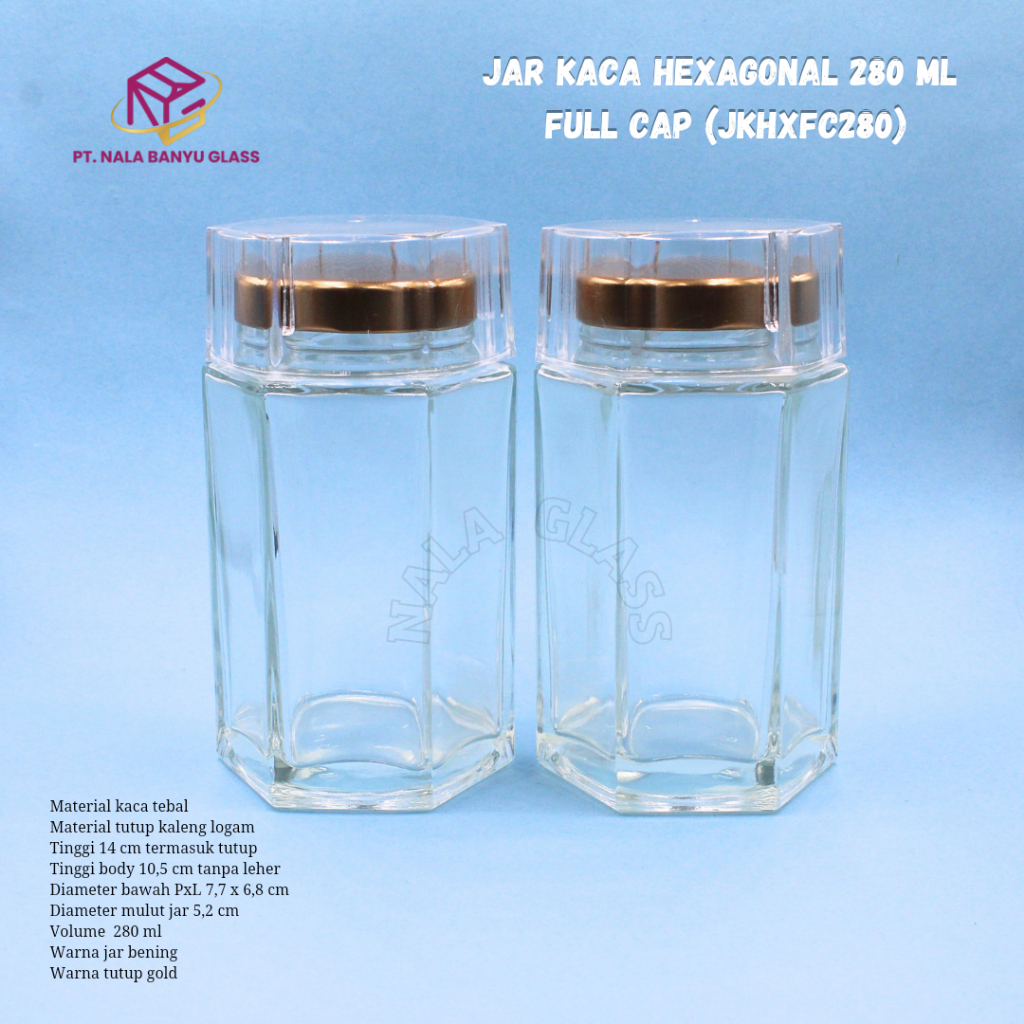 Jual JKHXFC280 jar kaca hexagonal 280ml / toples jar madu 280ml tebal ...