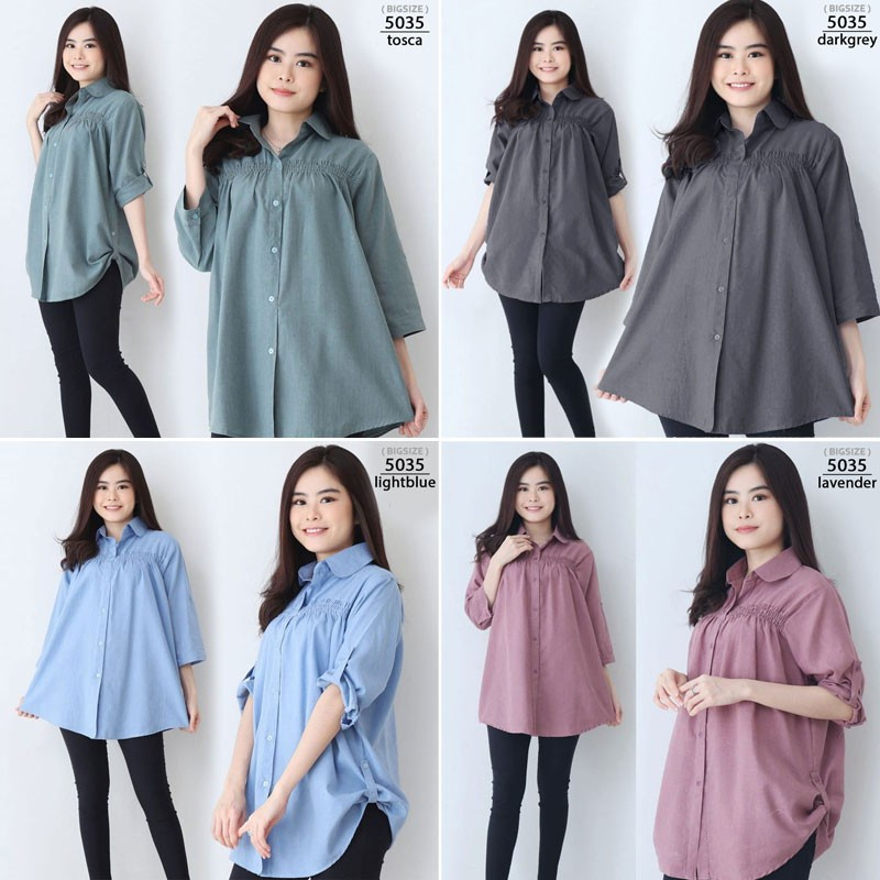Jual BAJU ATASAN KEMEJA BIG SIZE JUMBO 5035 WANITA OVERSIZE XL XXL XXXL ...