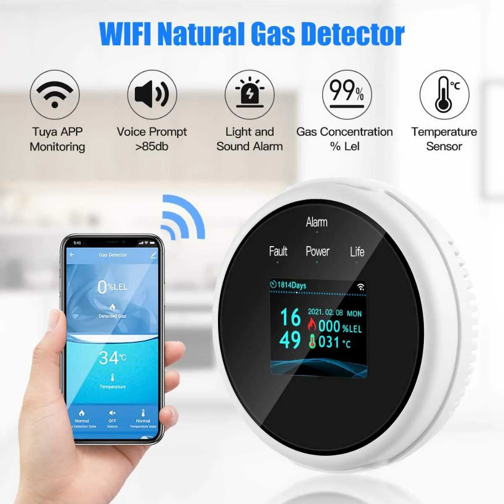 Jual Alat Deteksi Gas Bocor Gas Leak Detector Alarm Wifi LCD Screen ...