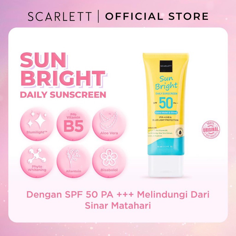 Jual SCARLETT WHITENING SUNSCREEN SUN BRIGHT DAILY SPF 50 PA+++ | Shopee Indonesia
