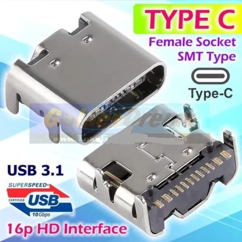 Jual Soket USB Type C 16P Connector USB 3.1 SMD Female DIP4 Hd | Shopee Indonesia