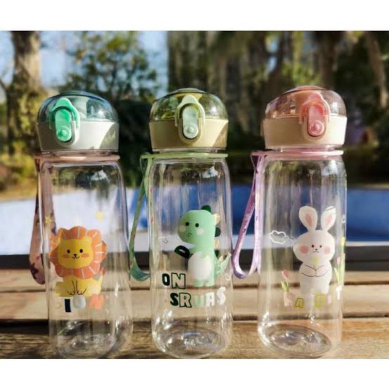 Jual Botol minum anak bening 580ml karakter lucu include tali 913 ...