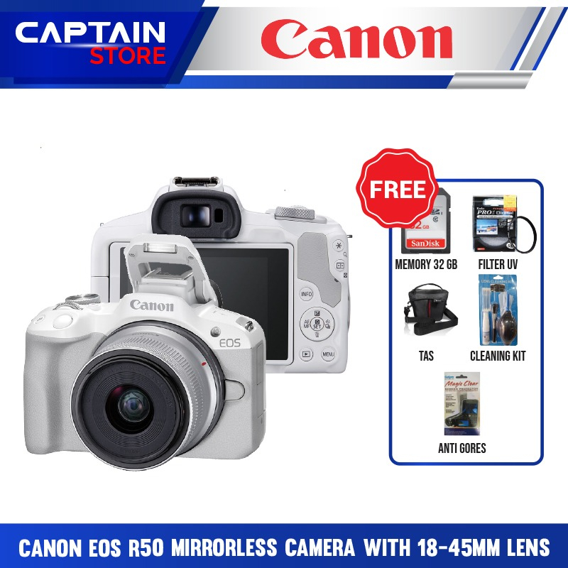 Jual Canon EOS R50 Mirrorless Camera with 18-45mm Lens (White) | Shopee ...