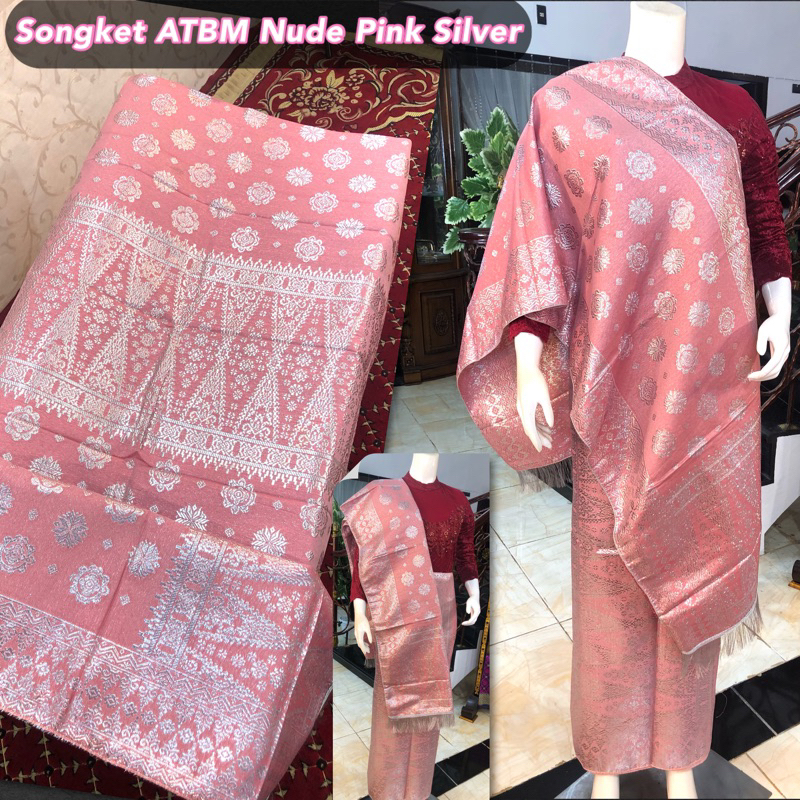 Jual SONGKET ATBM Cantik Manis / Nude Pink Silver / songket Tenun Mesin ...