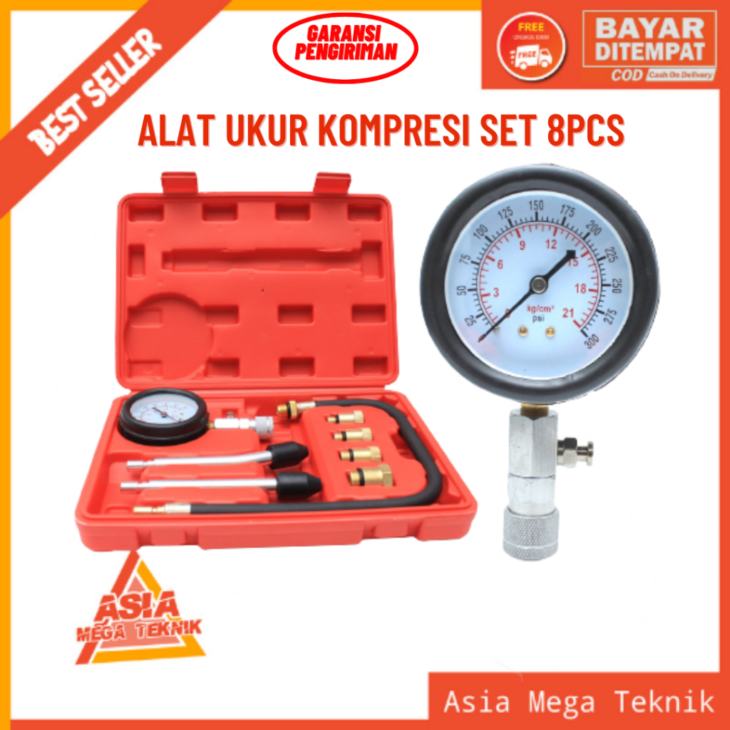 Jual Set Tester Kompresi Silinder Mesin Mobil Alat Pengukur Tekanan Gas ...