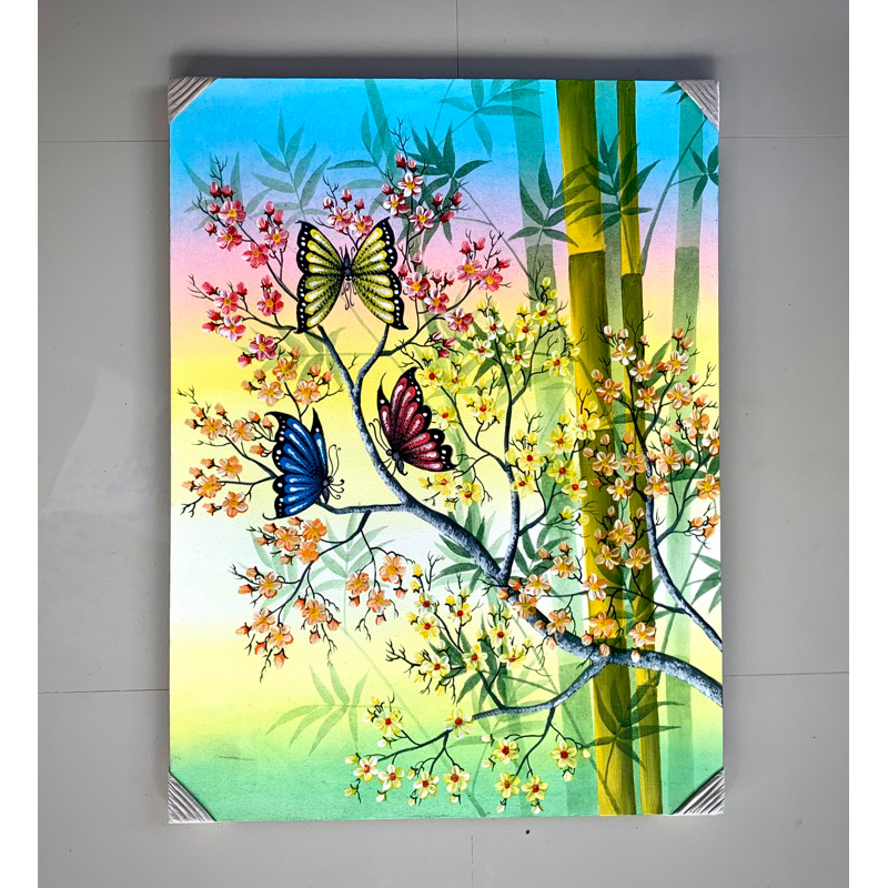 Jual Lukisan Bambu Astetik Dengan Kupu- Kupu, Lukisan Kanvas Hiasan Dinding Ukuran 60 x 80 cm ...
