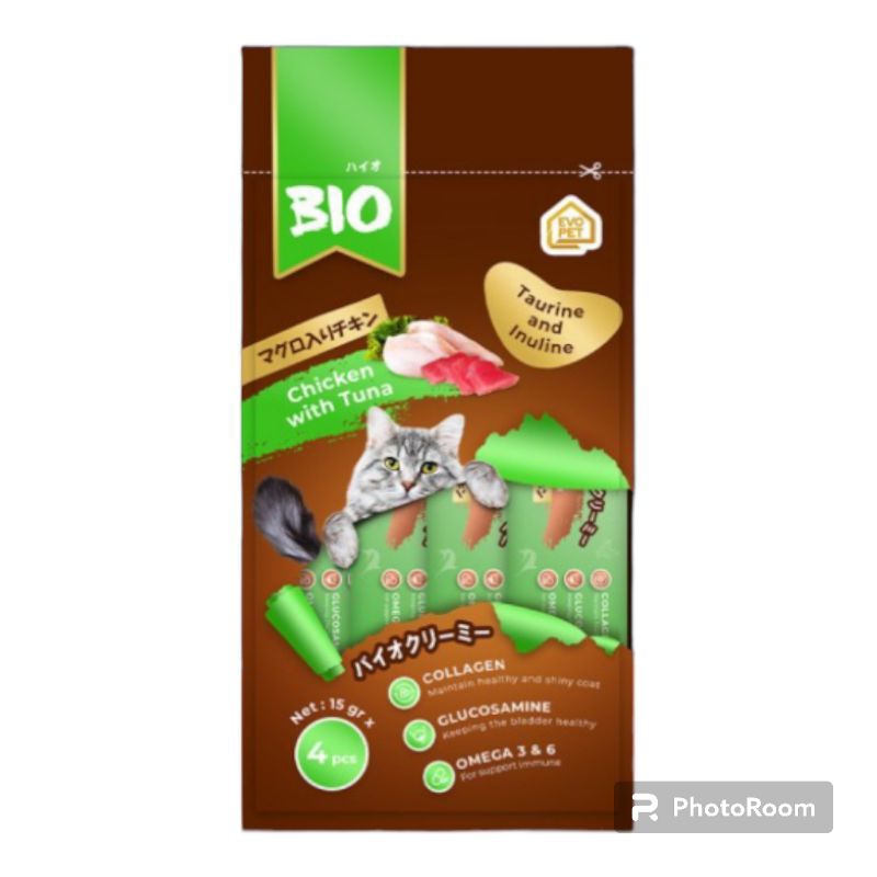 Jual Snack Kucing Bio Creamy 1pack isi 4 - Tuna chiken | Shopee Indonesia