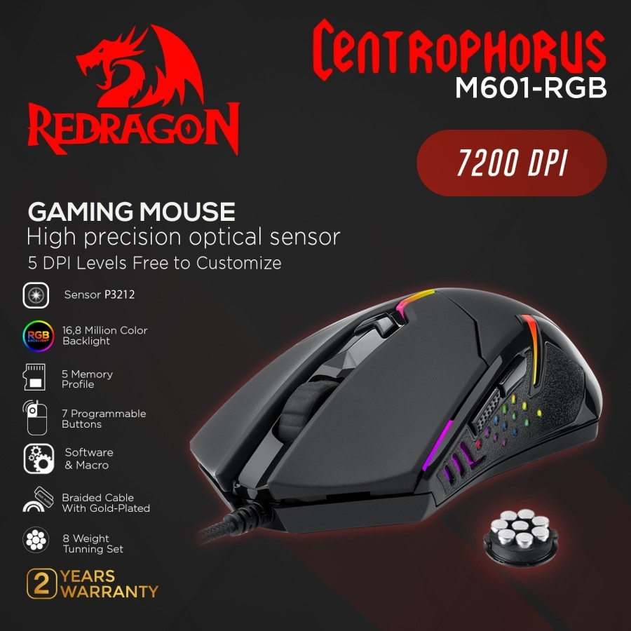 Jual Redragon Centrophorus M601 RGB - Macro Gaming Mouse | Shopee Indonesia