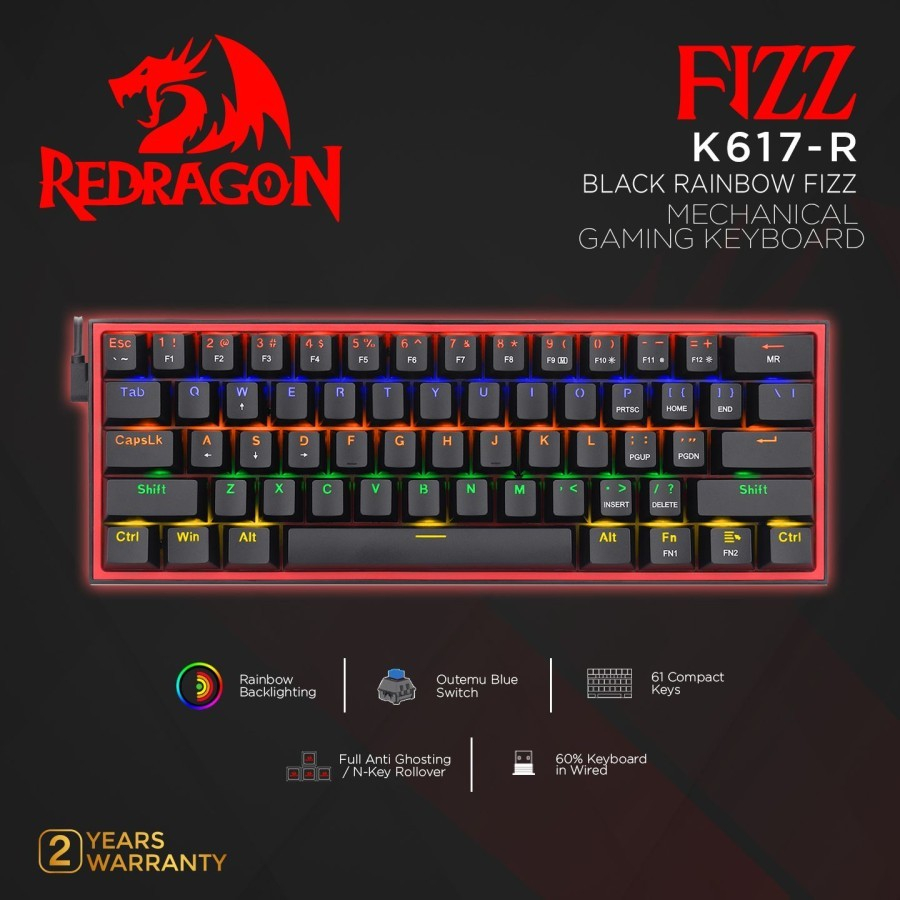 Jual Redragon Fizz K617 Rainbow - 60% Mechanical Gaming Keyboard ...
