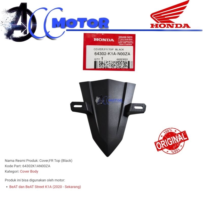 Jual 64302-K1A-N00ZA Cover Panel Dudukan Plat Nomor Depan Beat New Fi Deluxe 2020 Original Honda ...