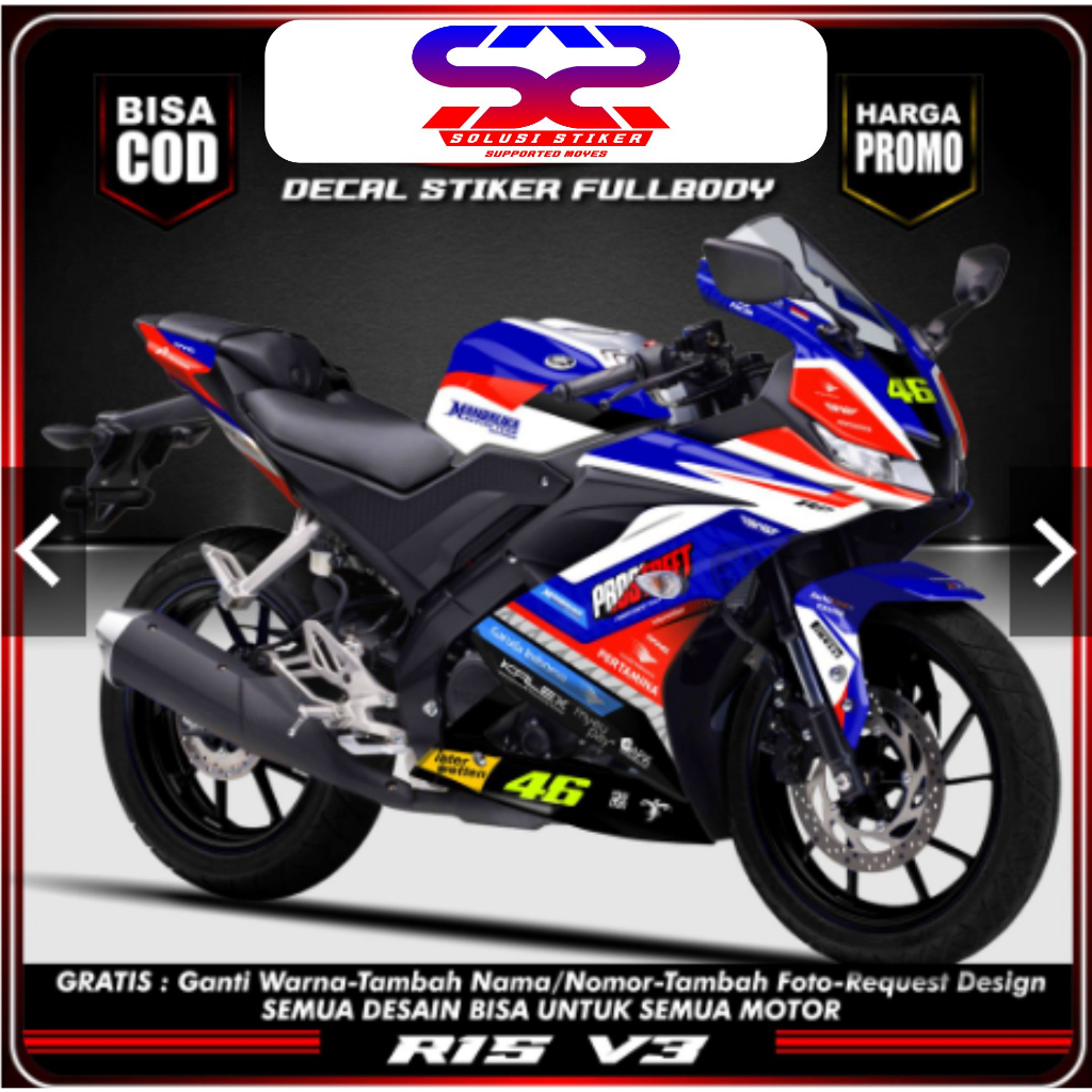 Jual [COD] Stiker Decal Yamaha R15 V3 Desaind Biru FullBody Decal Motor ...