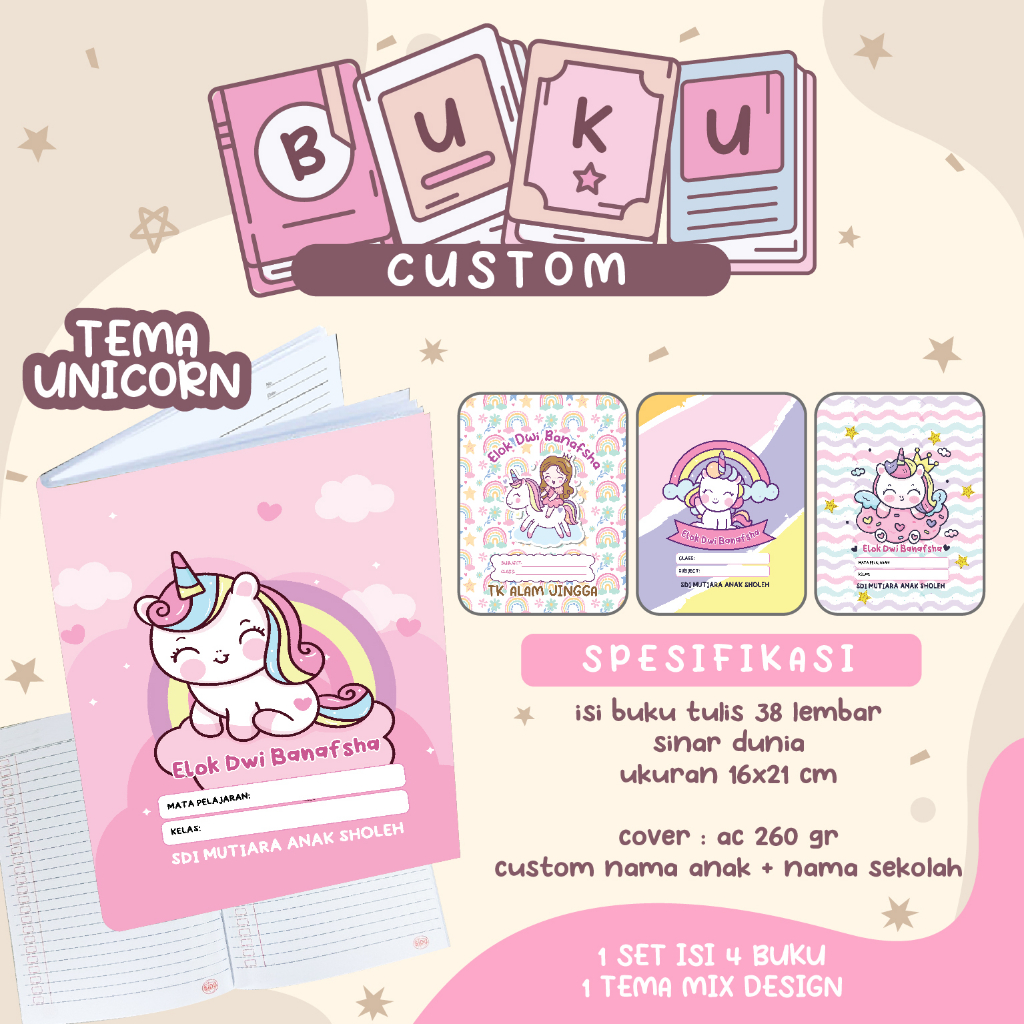 Jual BUKU TULIS CUSTOM COVER BISA TAMBAH NAMA ANAK, KELAS DAN NAMA ...
