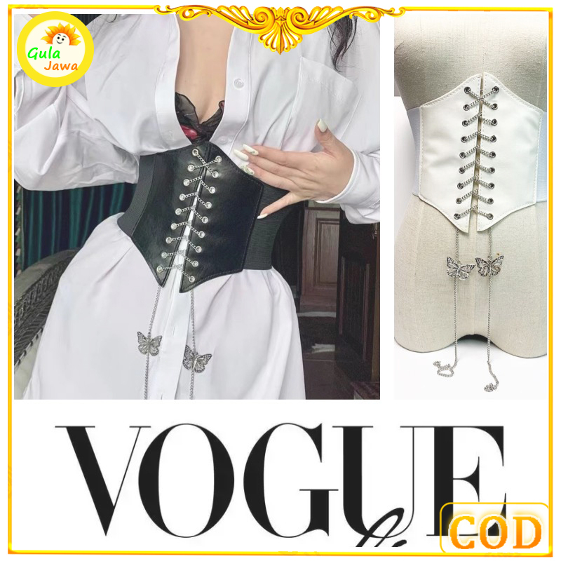 Jual Sabuk Wanita Girdle Hitam dengan Tali Korset Karet Lebar Obi untuk ...