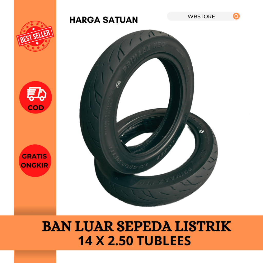 Jual BAN LUAR SEPEDA LISTRIK 14 X 2.50 TUBLES PRIMAAX NEO. BAN LUAR SELIS EBIKE 14X2.50 2 50 ...