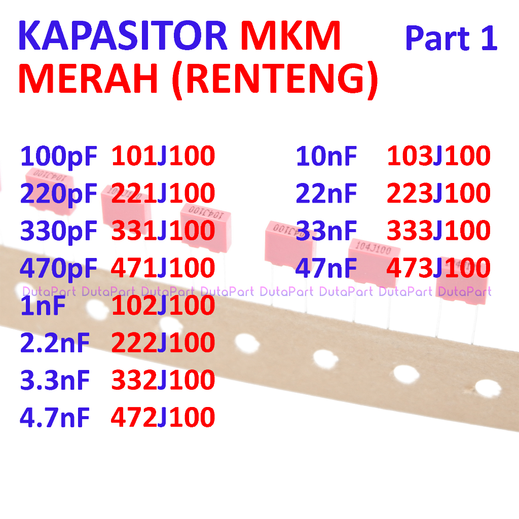 Jual Kapasitor MKM MERAH RENTENG Kualitas BAGUS Capacitor Pitch 5mm ...