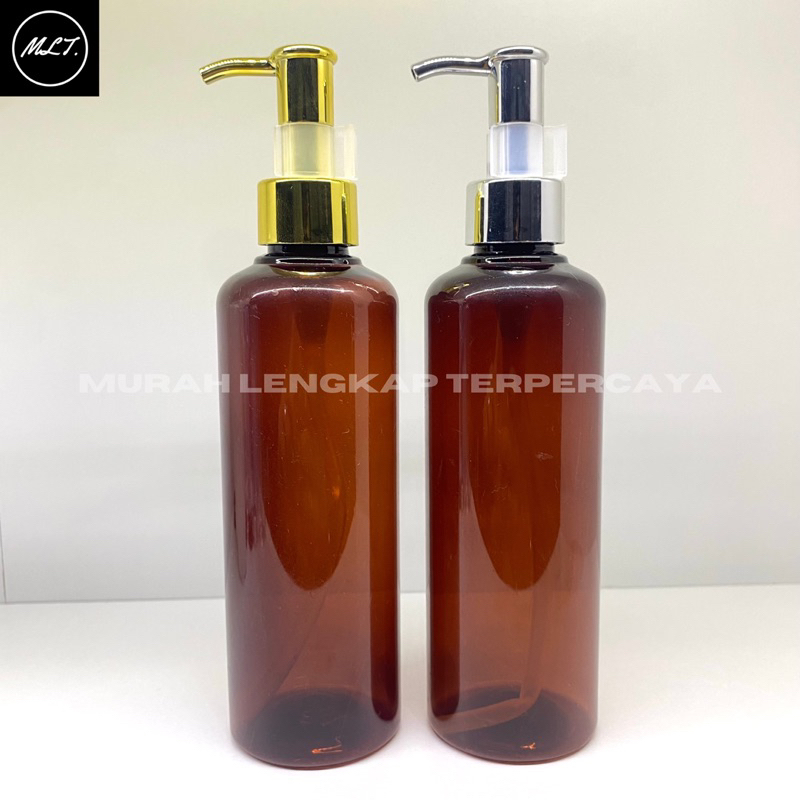 Jual BOTOL AMBER 250 ML PUMP GOLD SILVER LOTION CLIP OIL BR 250 ML ...